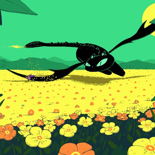 Cat Dragon Flying Over Flower Field 12x18 Art Print - Etsy