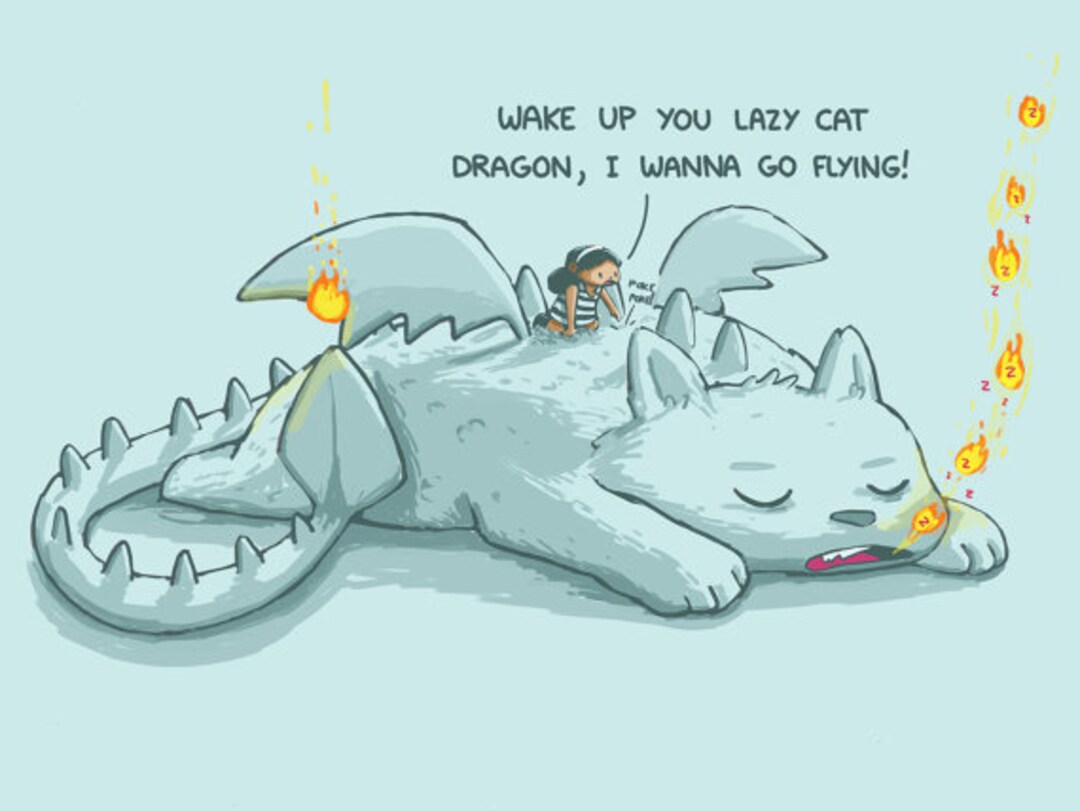 Lazy Cat Dragon Greeting Card - Etsy