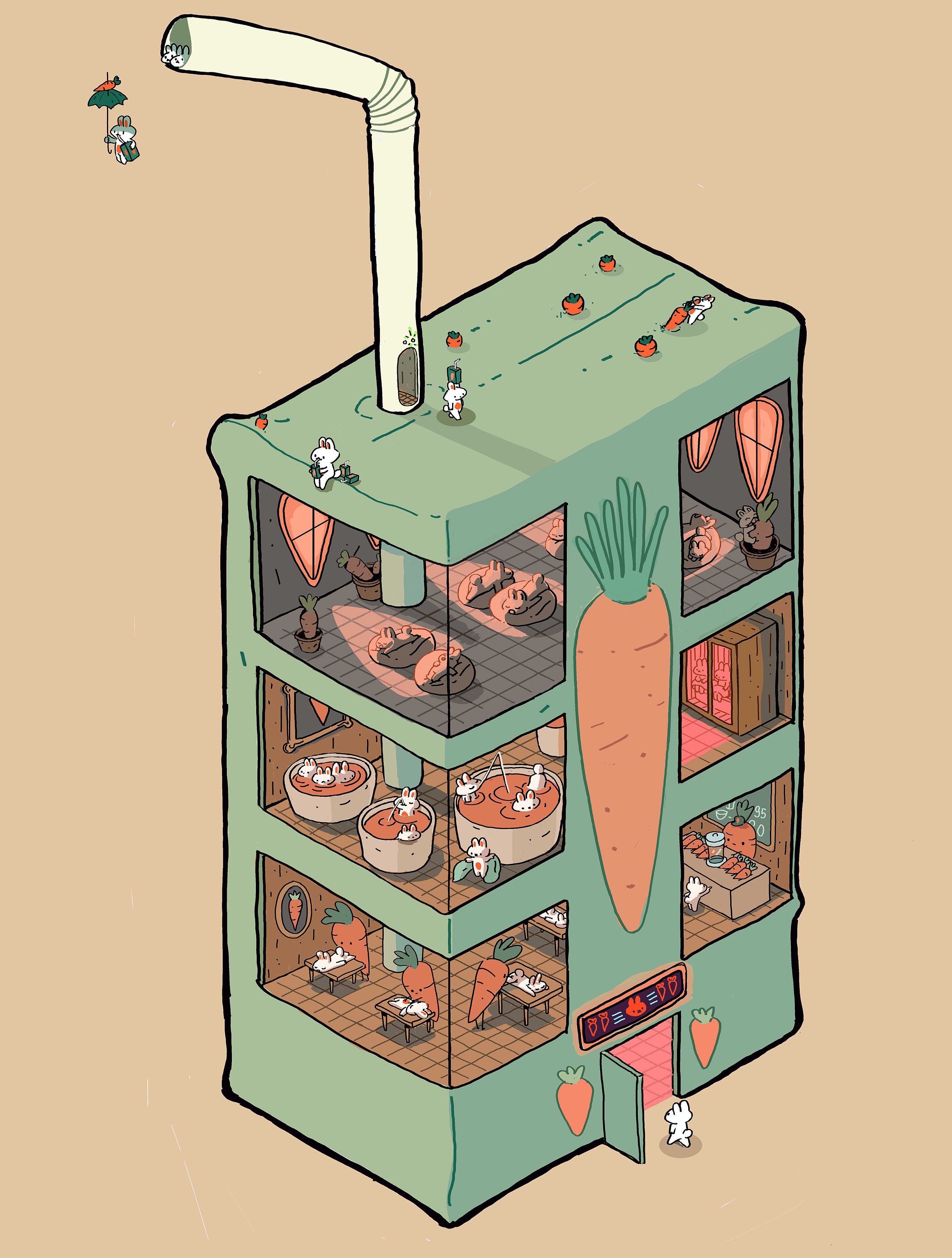 Bunny Carrot Juice Box Spa Greeting Card - Etsy