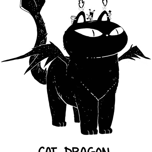 Cat Dragon Flying 12x18 Art Print - Etsy