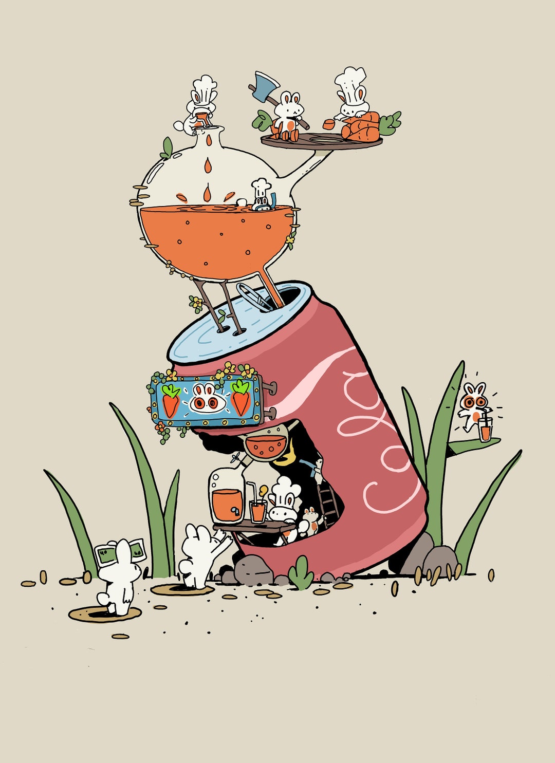 Carrot Juice Bunny Power Station Art Print by Sebastien Millon - Etsy