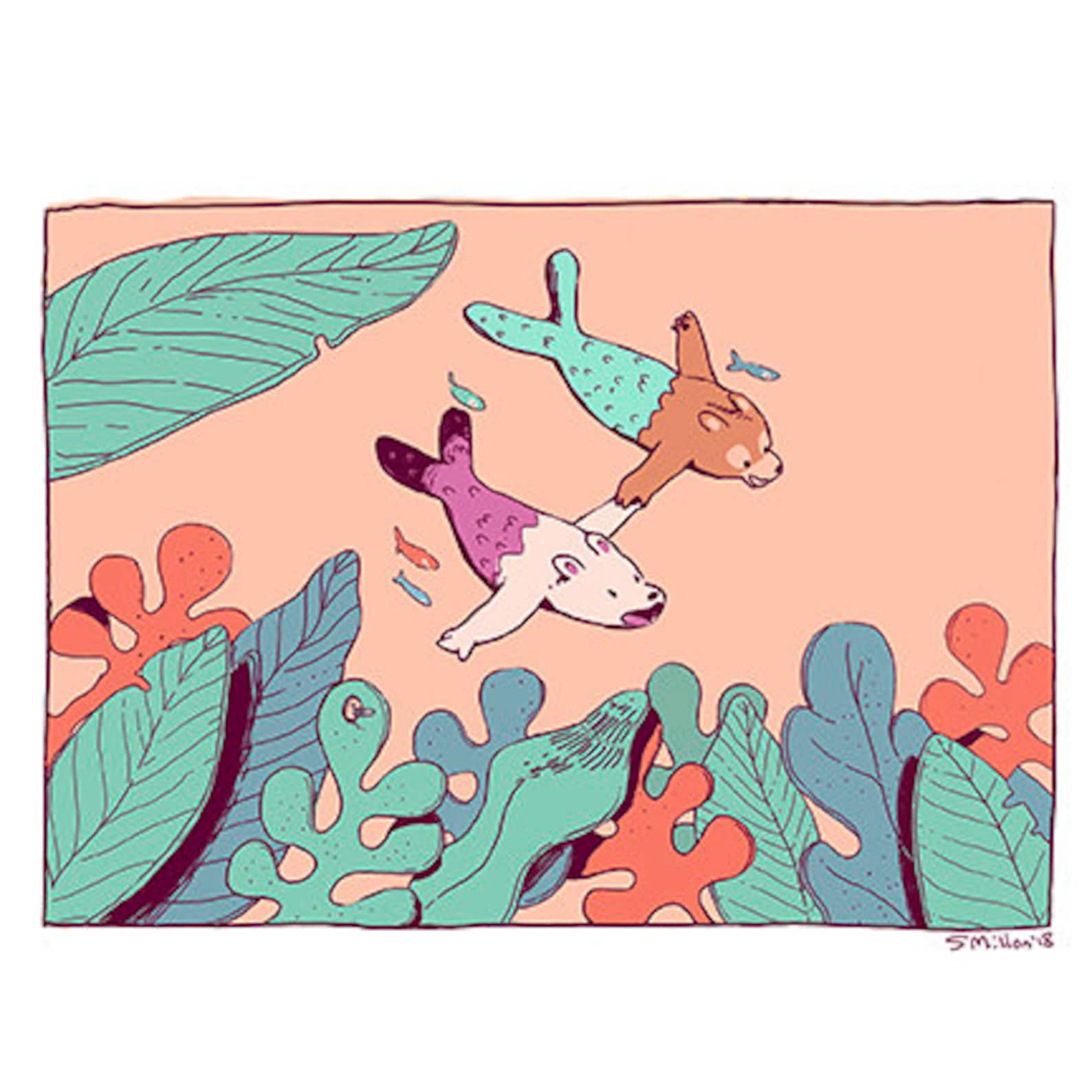 Swimming Merbears Magnet - Etsy