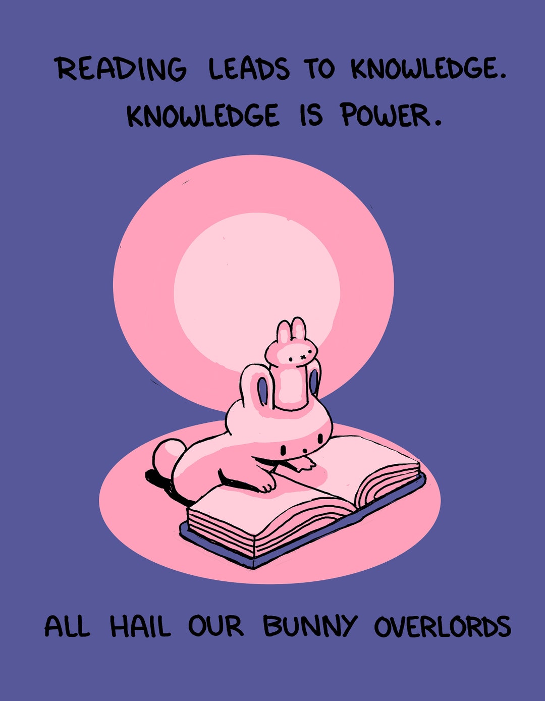 Bunny Reading Poster Art Print - Kawaii Cute - Etsy