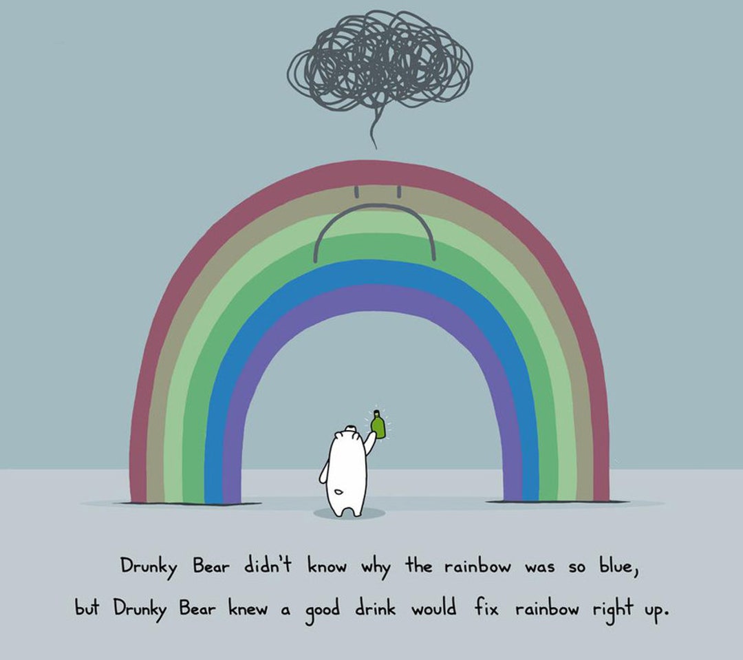 Drunky Bear Helps Rainbow Friend Feel Better Greeting Card - Etsy