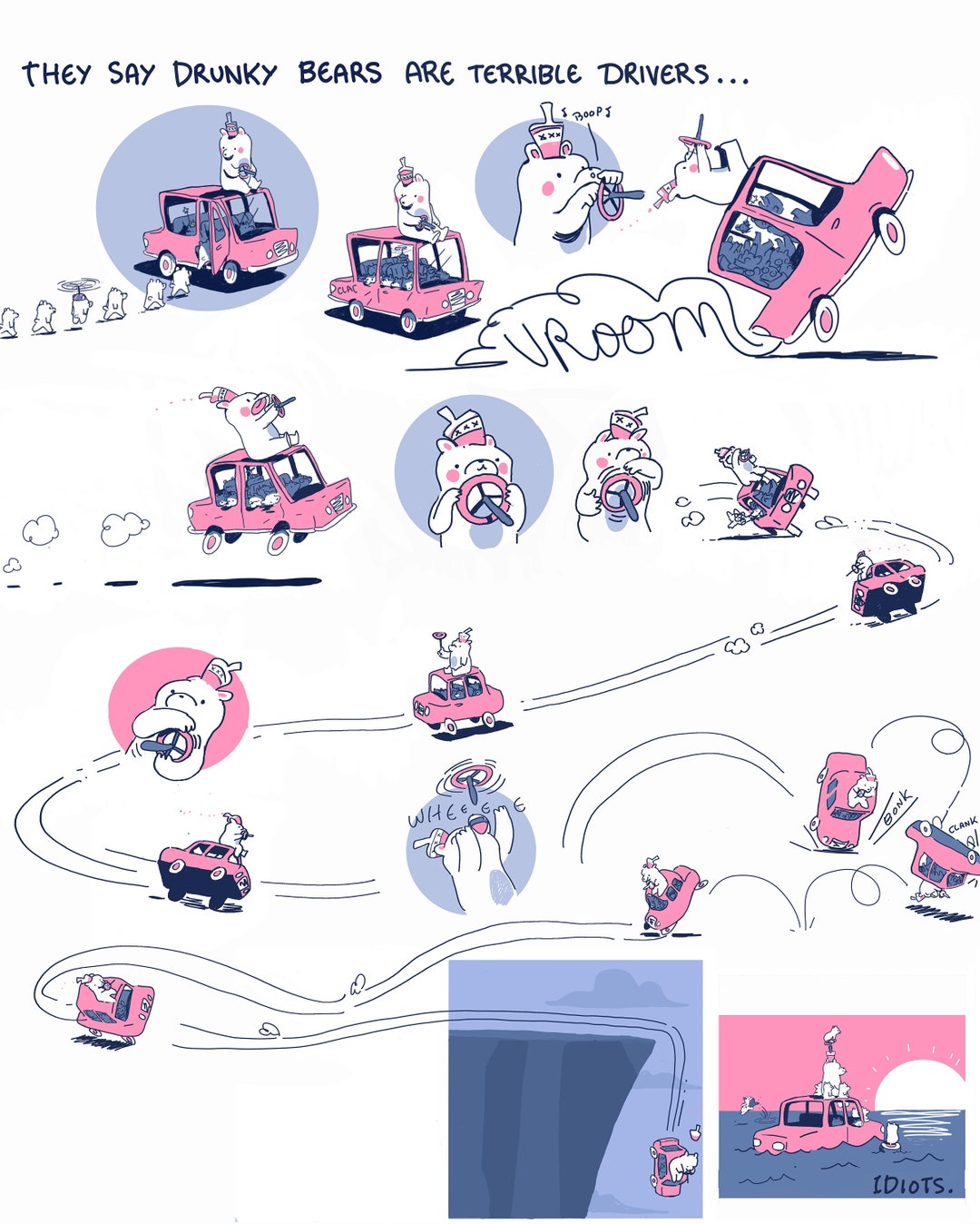 Drunky Bear Driving Trip Art Print - Etsy
