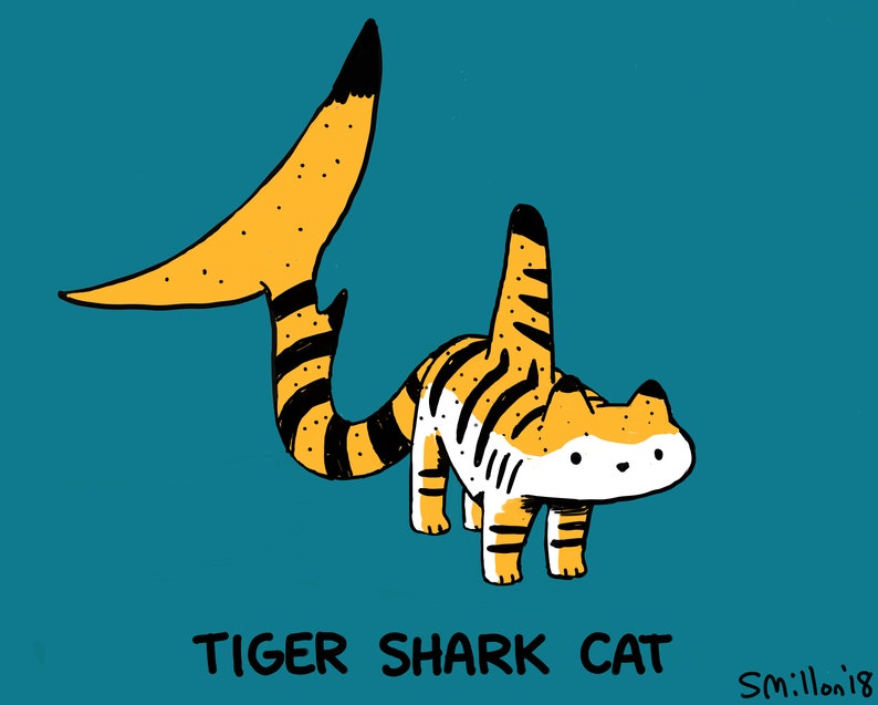 Tiger Shark Cat Kawaii Cute Art Print - Etsy