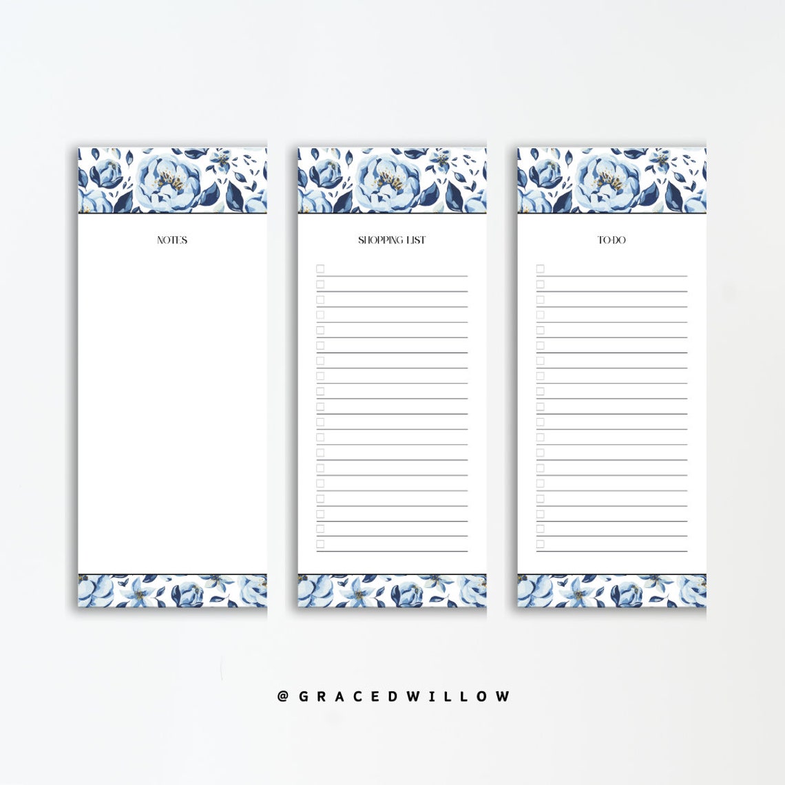 Blue Floral Shopping Grocery List for Refrigerator to Do List Notepad 3 ...