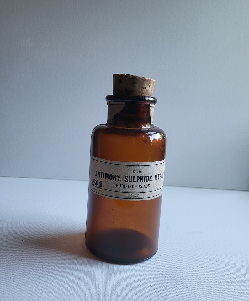 Vintage Apothecary Bottle Antimony Sulphide Merck - Etsy
