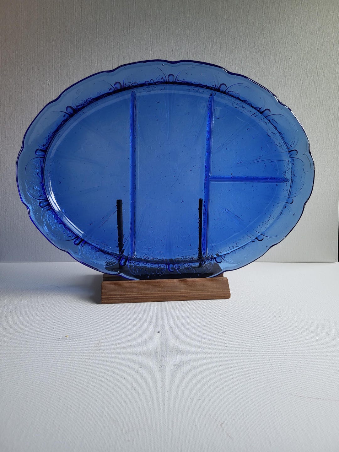 Oval Divided Blue Glass Serving Platter - Etsy