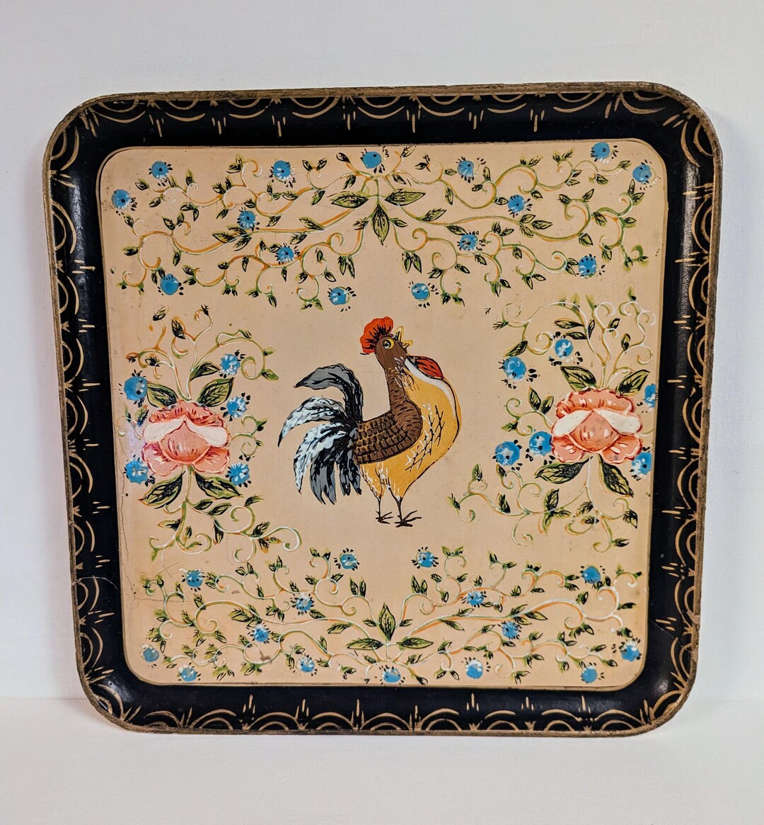 Hand Painted Rooster Tray - Etsy