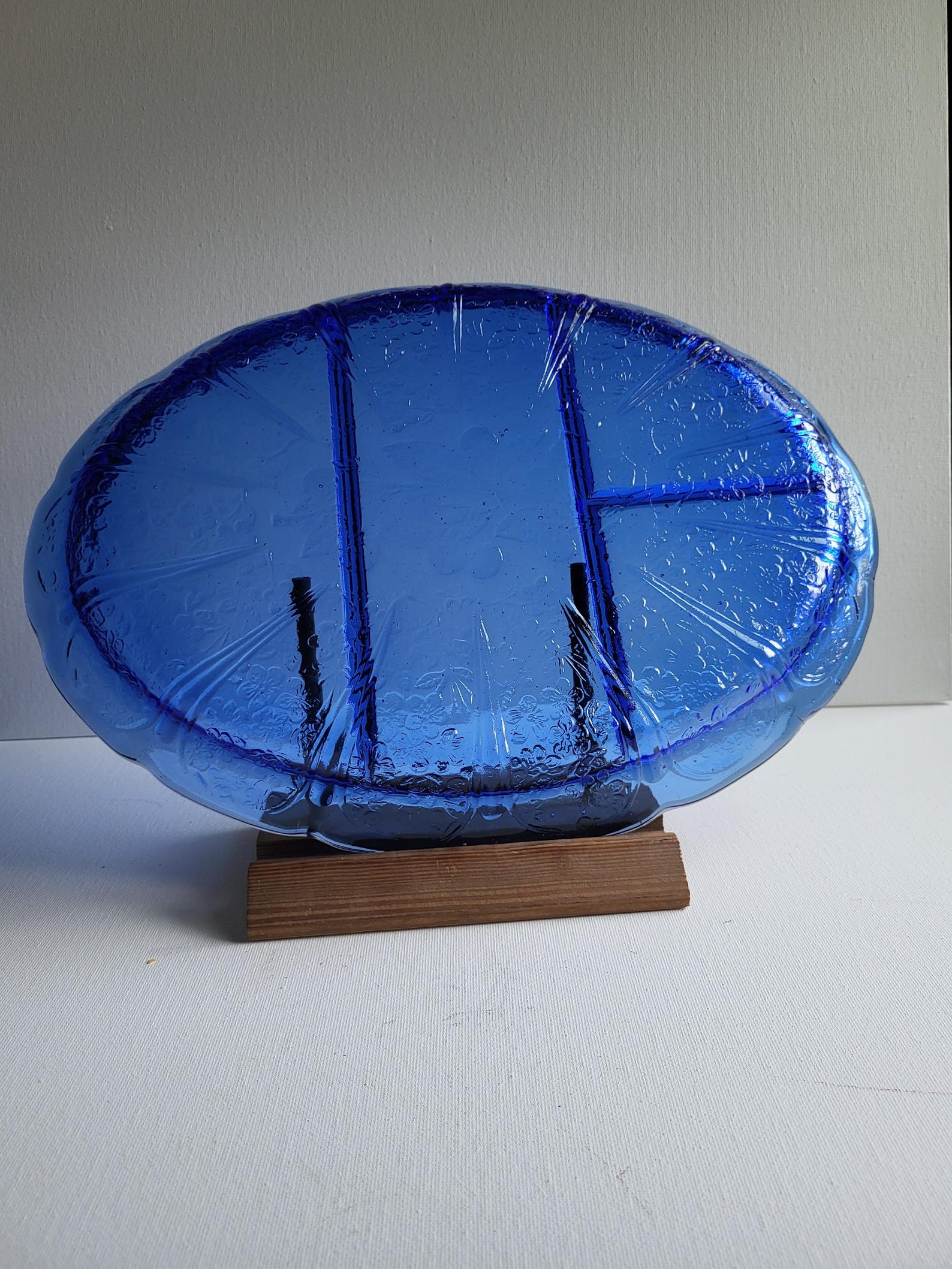 Oval Divided Blue Glass Serving Platter - Etsy