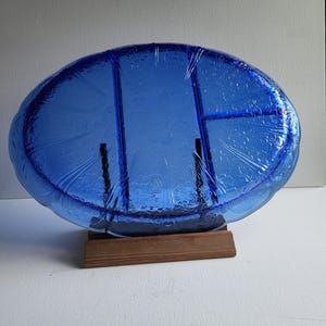 Oval Divided Blue Glass Serving Platter - Etsy