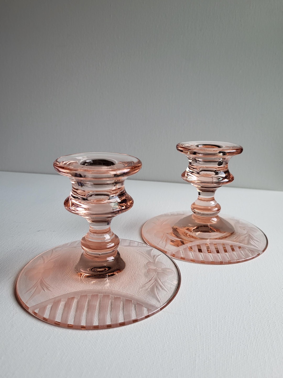Set of 2 Pink Depression Glass Candle Holders - Etsy