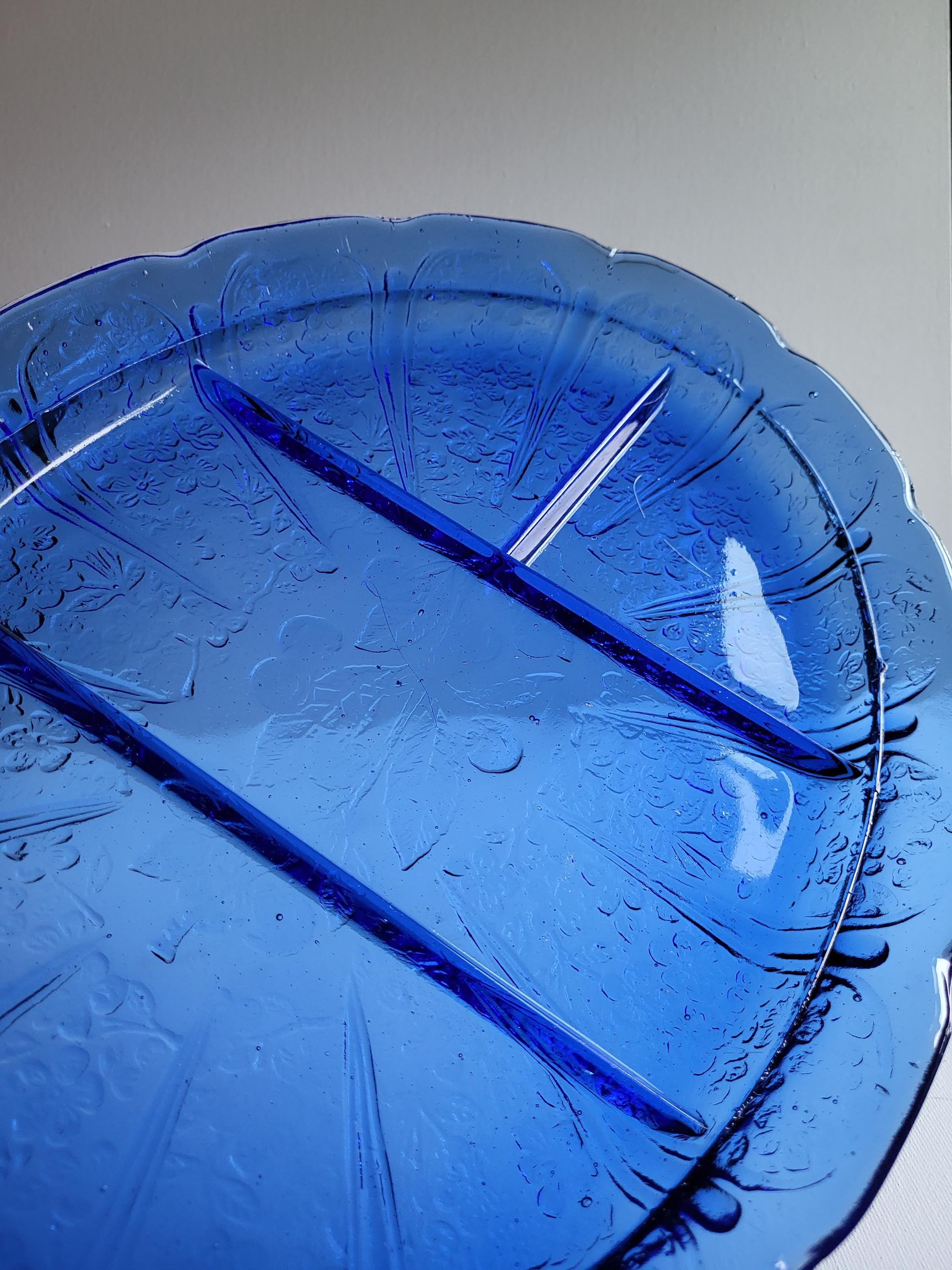 Oval Divided Blue Glass Serving Platter - Etsy