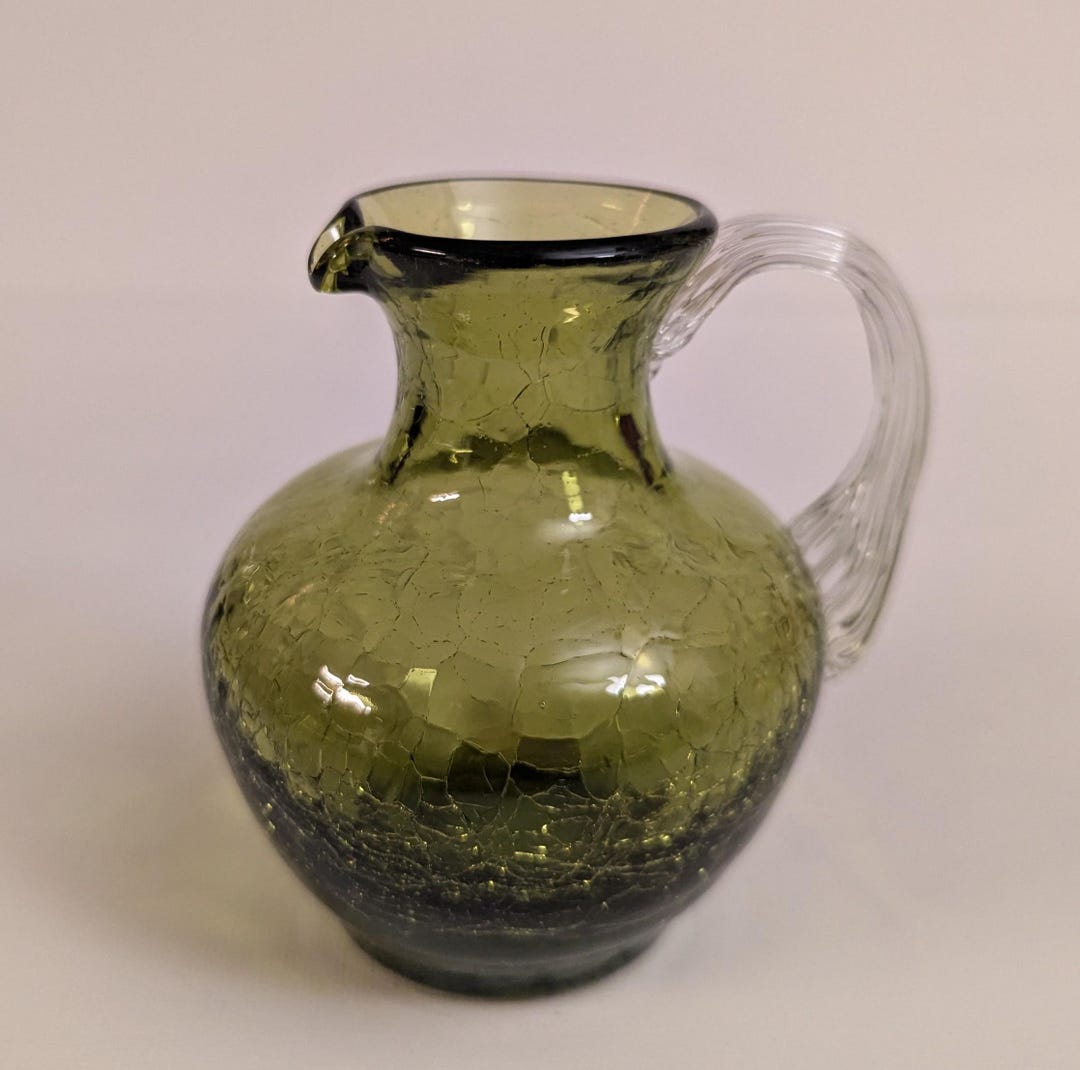 Crackle Glass Vase, Green in Color - Etsy
