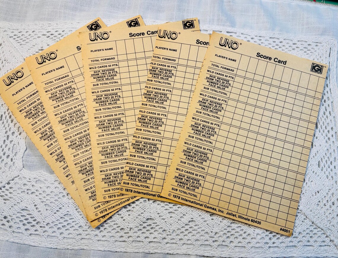 Vintage Uno Score Sheets- Pack of 7 Sheets - Etsy