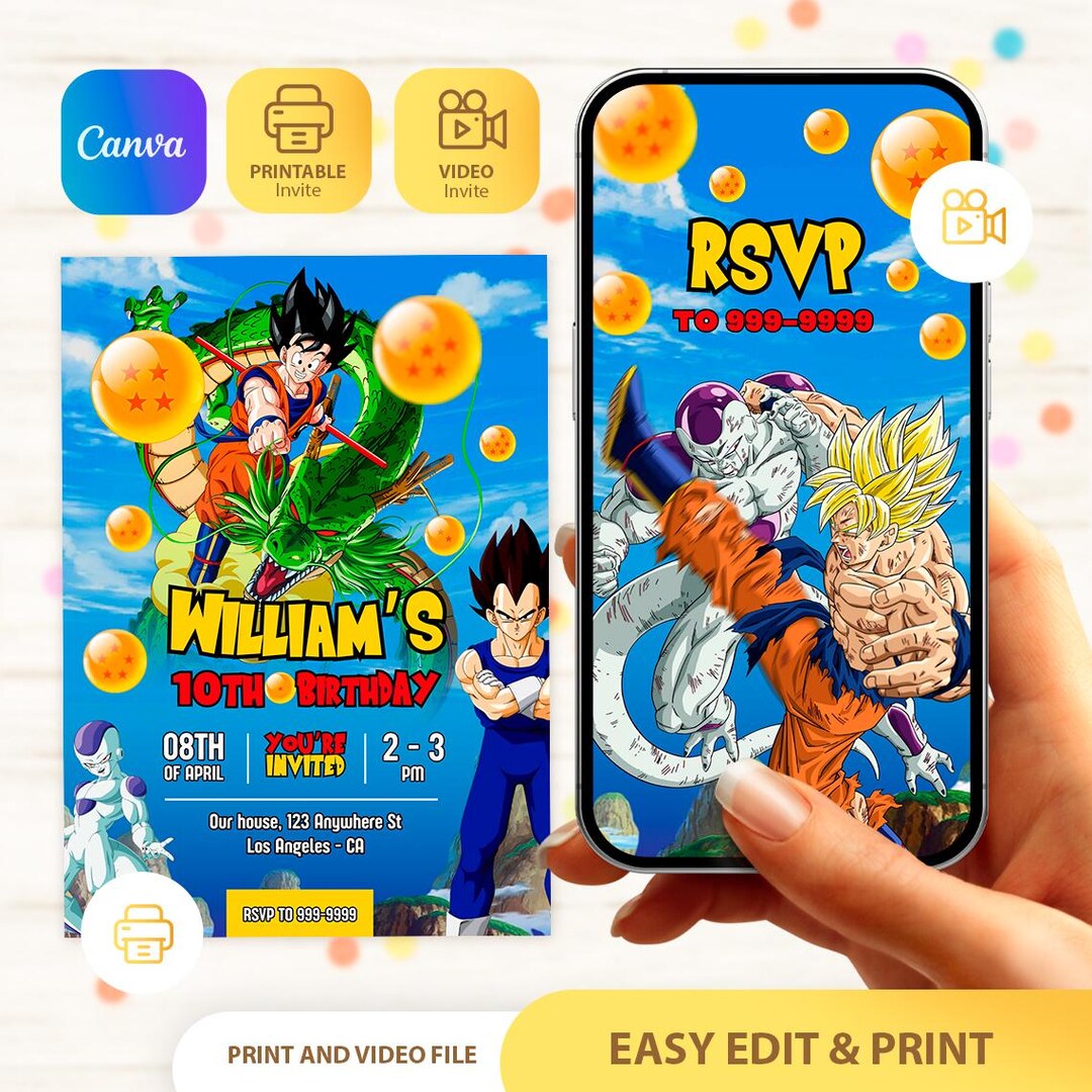 Dragon Birthday Invitation Video Animated Goku Party Kids DBZ ...