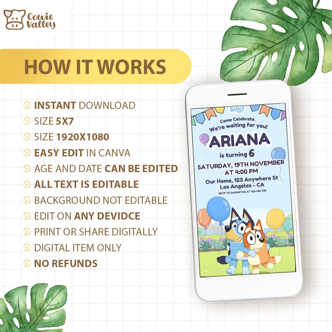 Bluey Invitation Kids Template Bluey Invite Party Digital Invitation ...