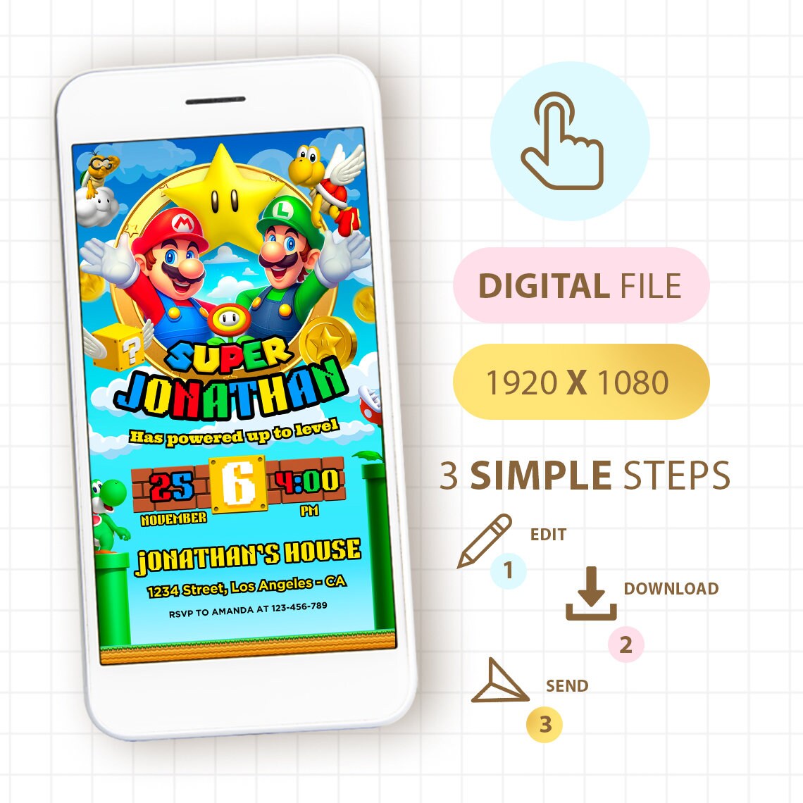 Super Mario Invitation Birthday Party Invite Template Digital Birthday ...