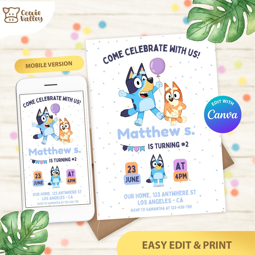 Bluey Invitation Kids Template Bluey Invite Party Digital Invitation ...