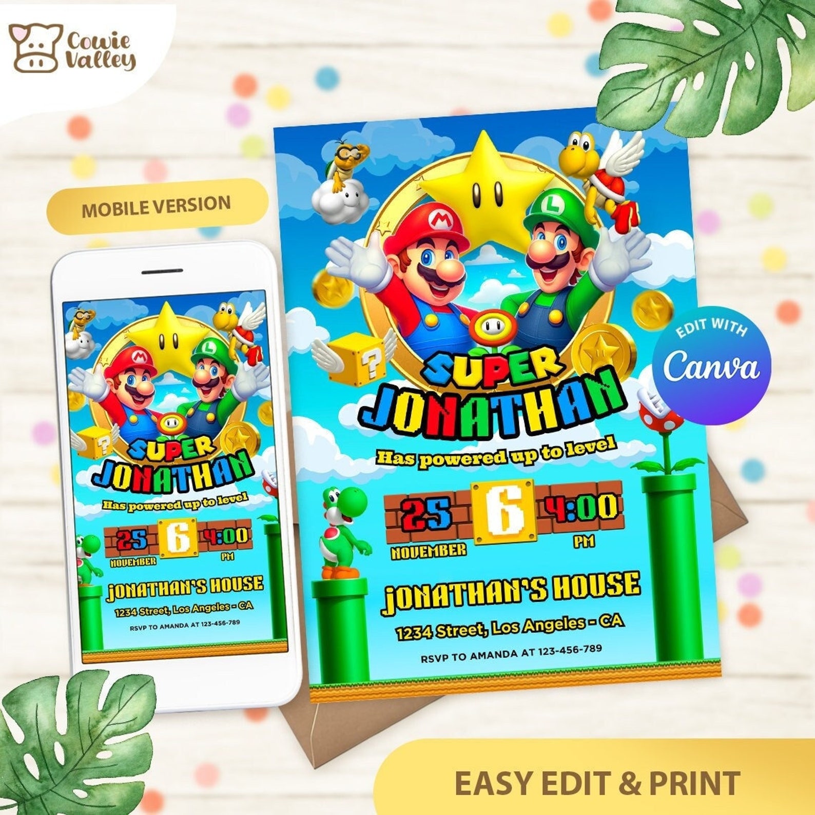 Super Mario Invitation Birthday Party Invite Template Digital Birthday ...
