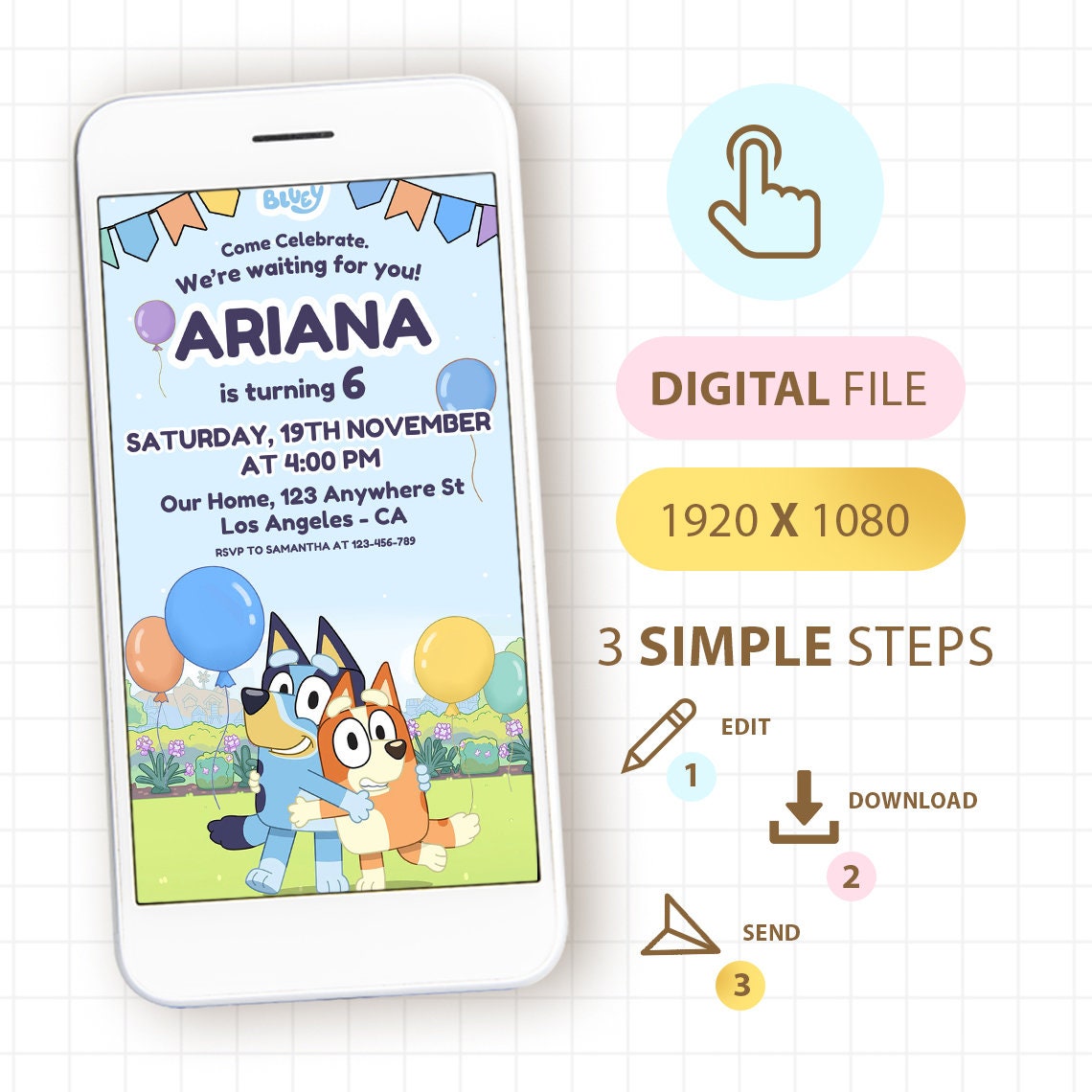 Bluey Invitation Kids Template Bluey Invite Party Digital Invitation ...