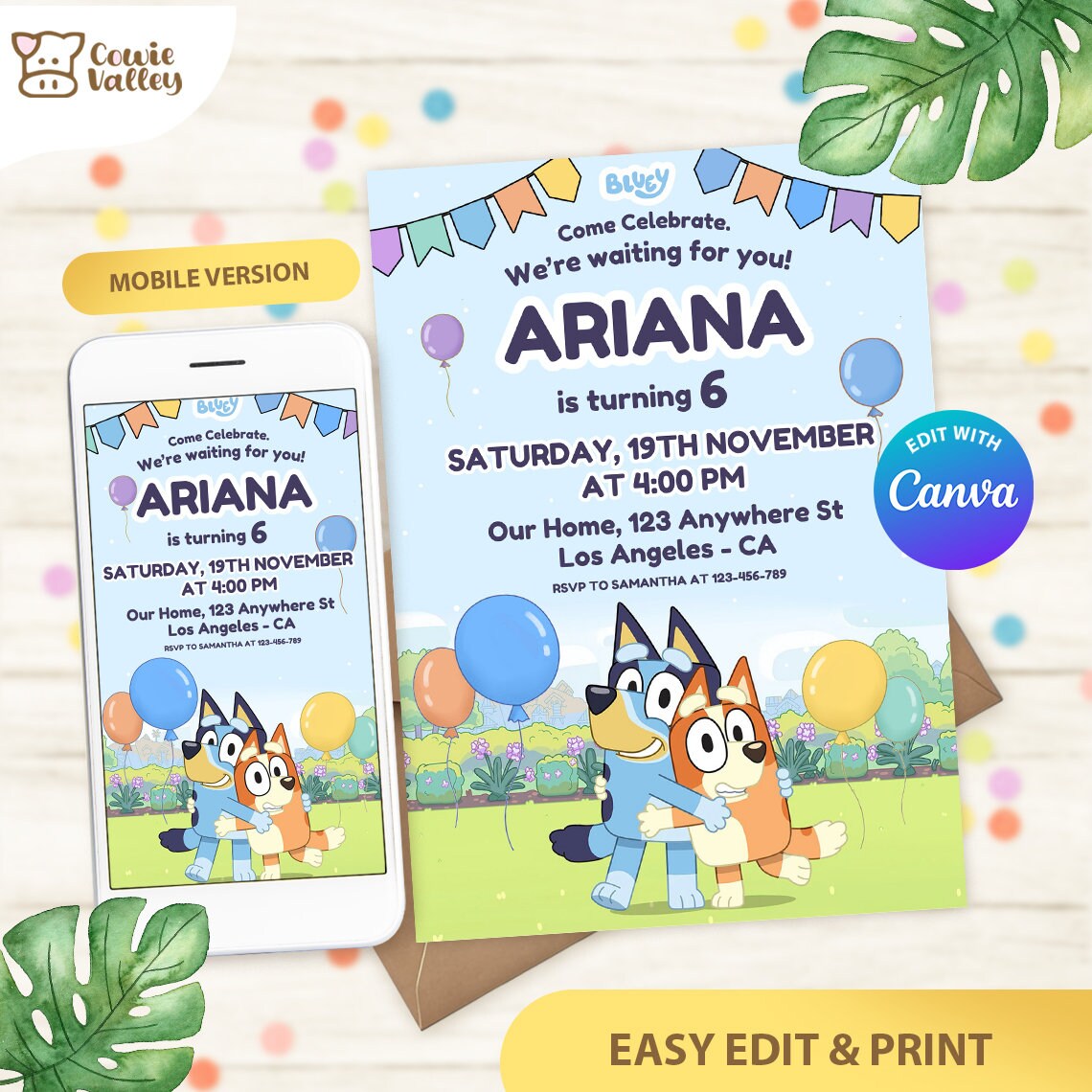 Bluey Invitation Kids Template Bluey Invite Party Digital Invitation ...