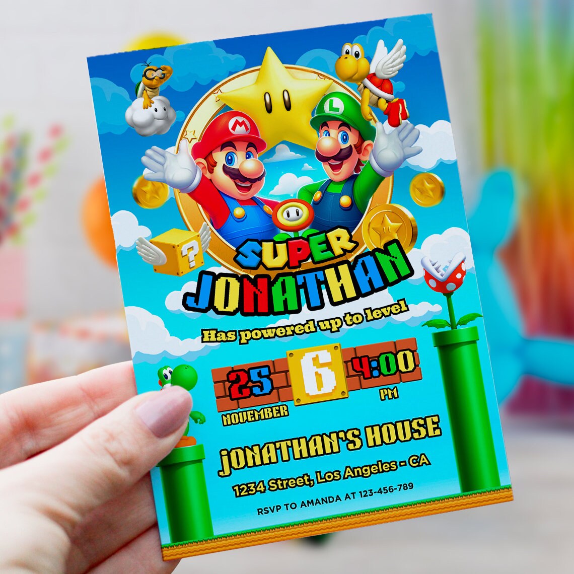 Super Mario Invitation Birthday Party Invite Template Digital Birthday ...