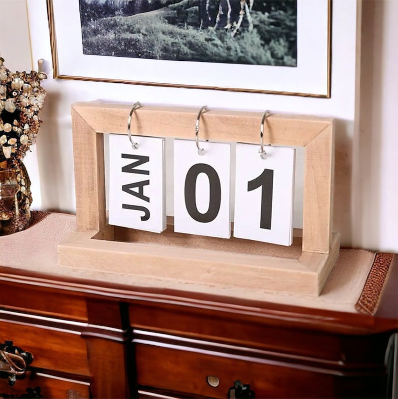 Wooden Perpetual Calendar, Flip Month Date Display ,desktop Schedule ...