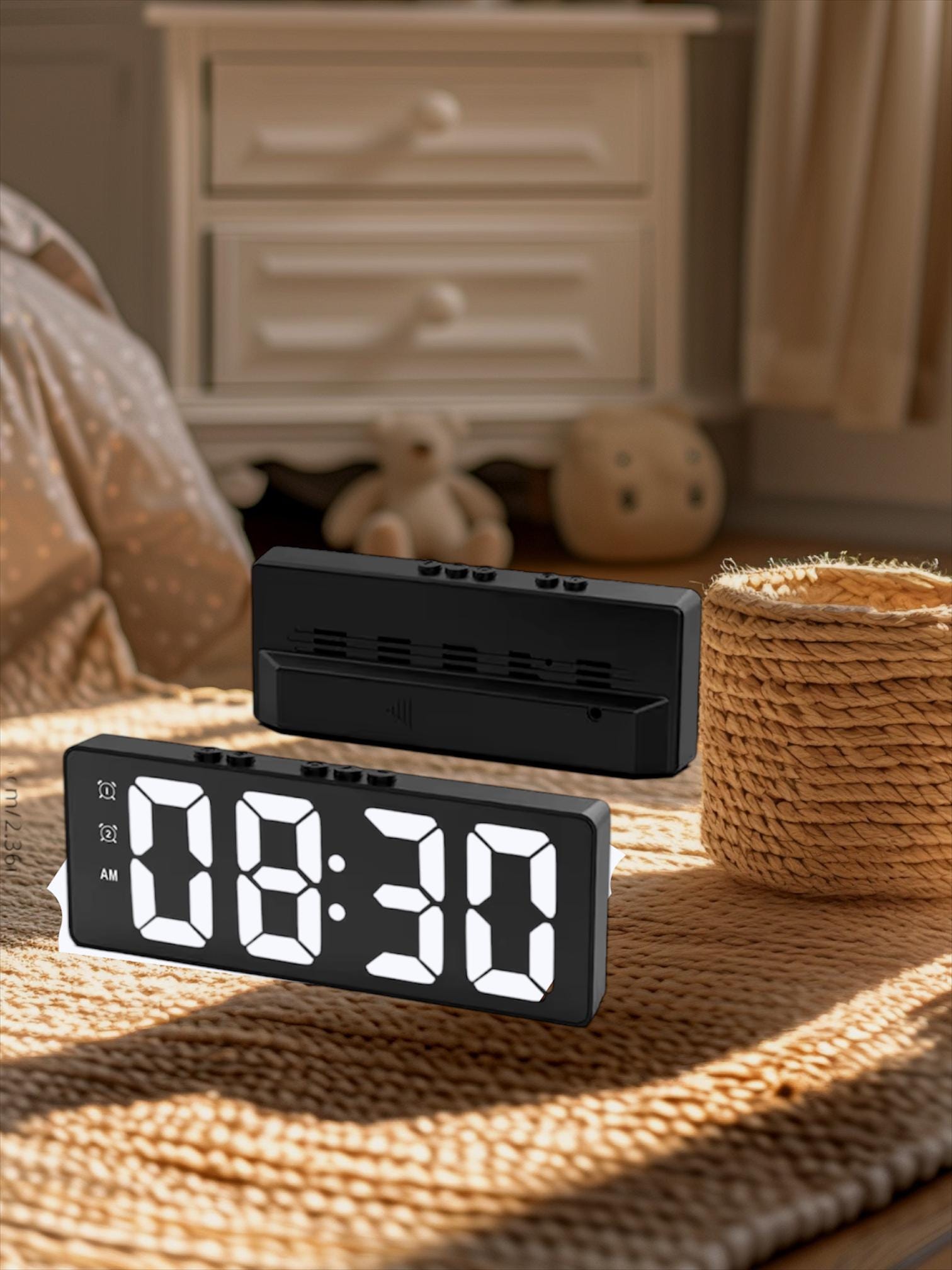 LED Mirror Table Clock - Digital Alarm & Snooze Display Time, Stylish ...