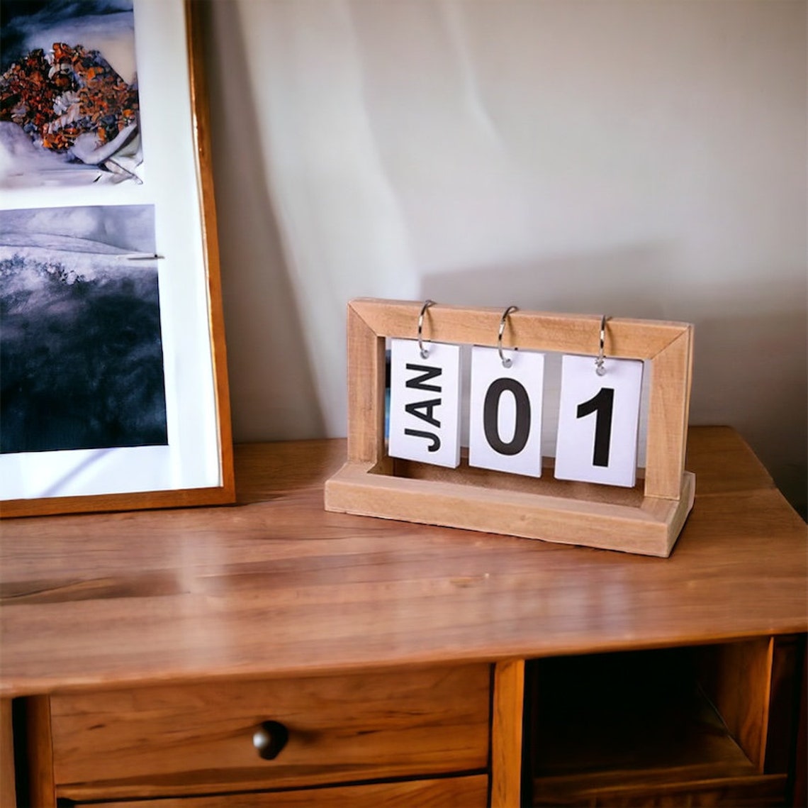 Wooden Perpetual Calendar, Flip Month Date Display ,desktop Schedule ...