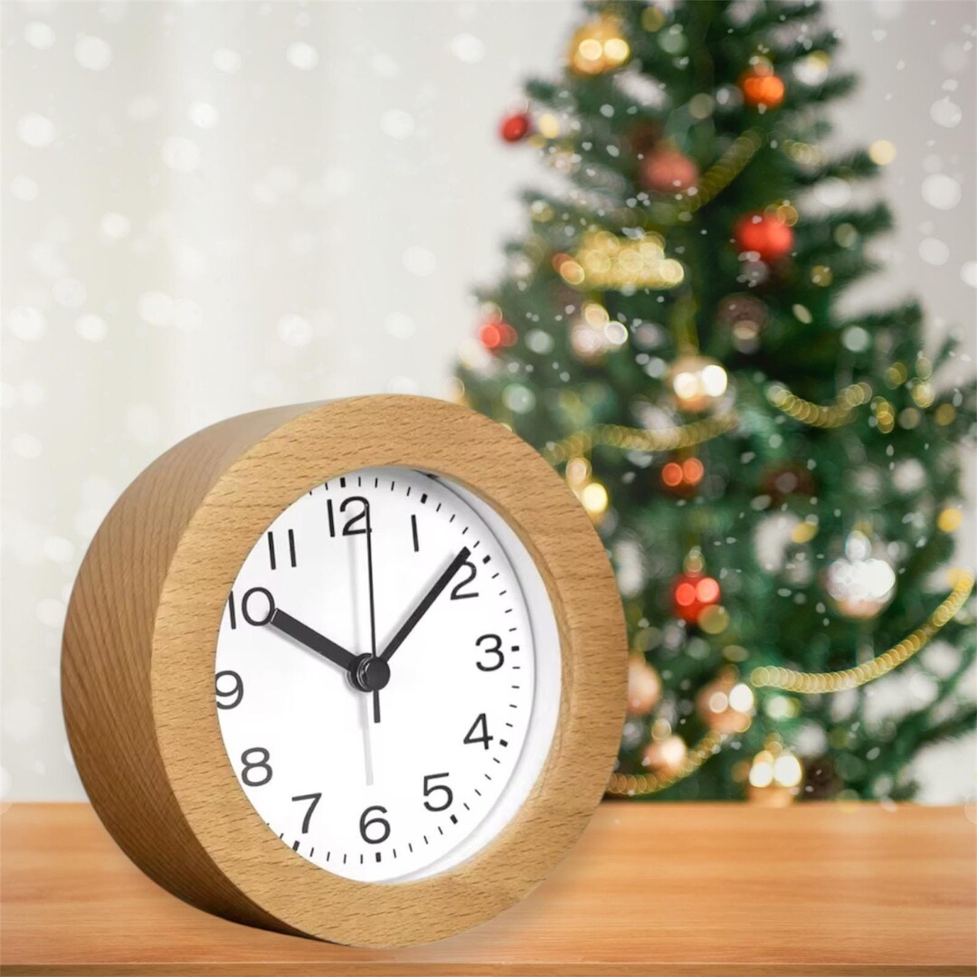 Round Alarm Clock Silent Wooden, Quiet Alarm Clock, Snooze Function ...