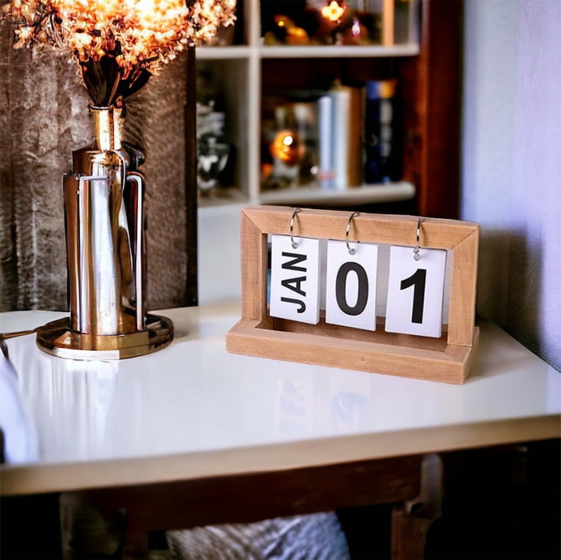 Wooden Perpetual Calendar, Flip Month Date Display ,desktop Schedule ...