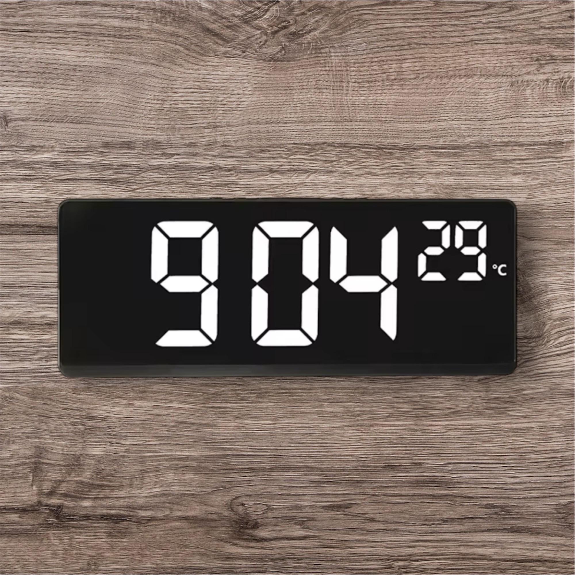 LED Mirror Table Clock Digital Alarm & Snooze Display Time, Stylish ...