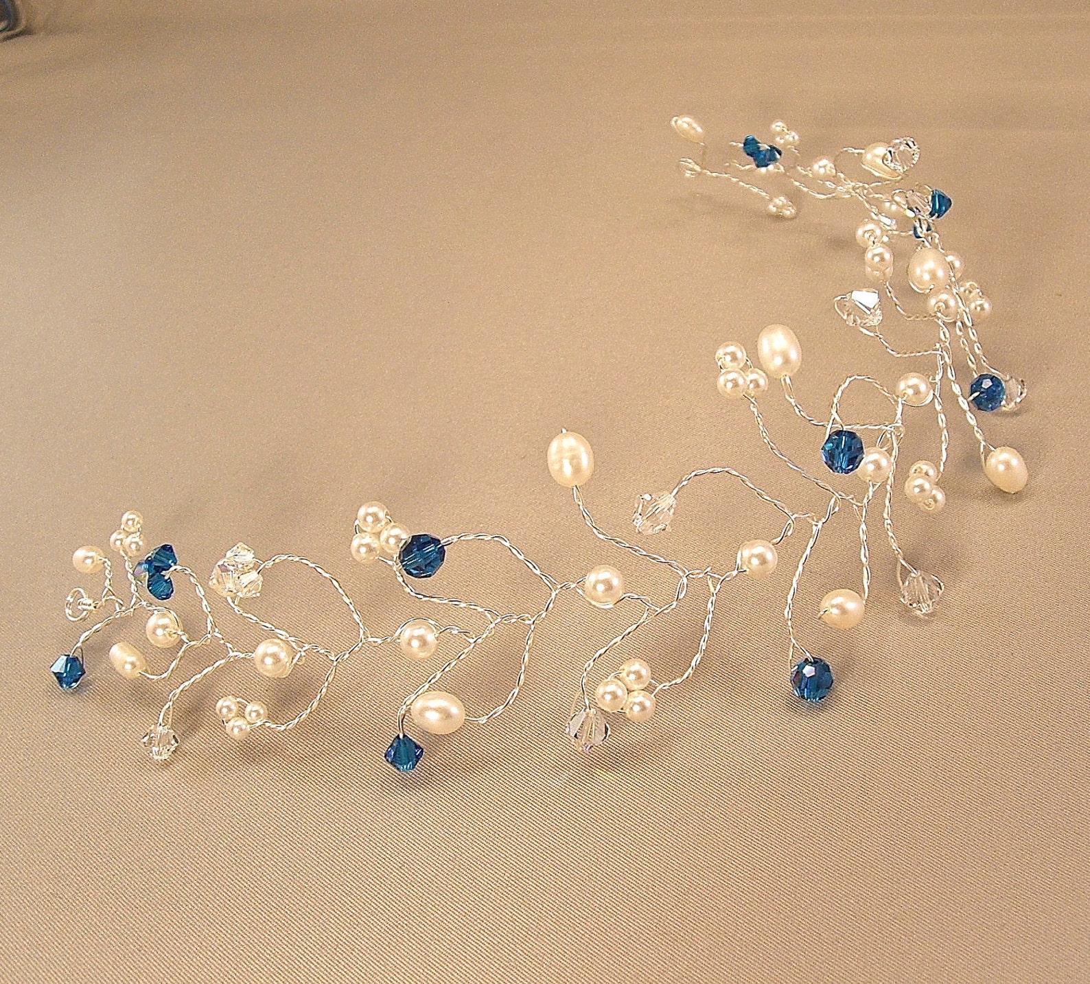 Capri Blue Blend Wedding Gown Tiara Hair Vine Tiaras Pearl | Etsy