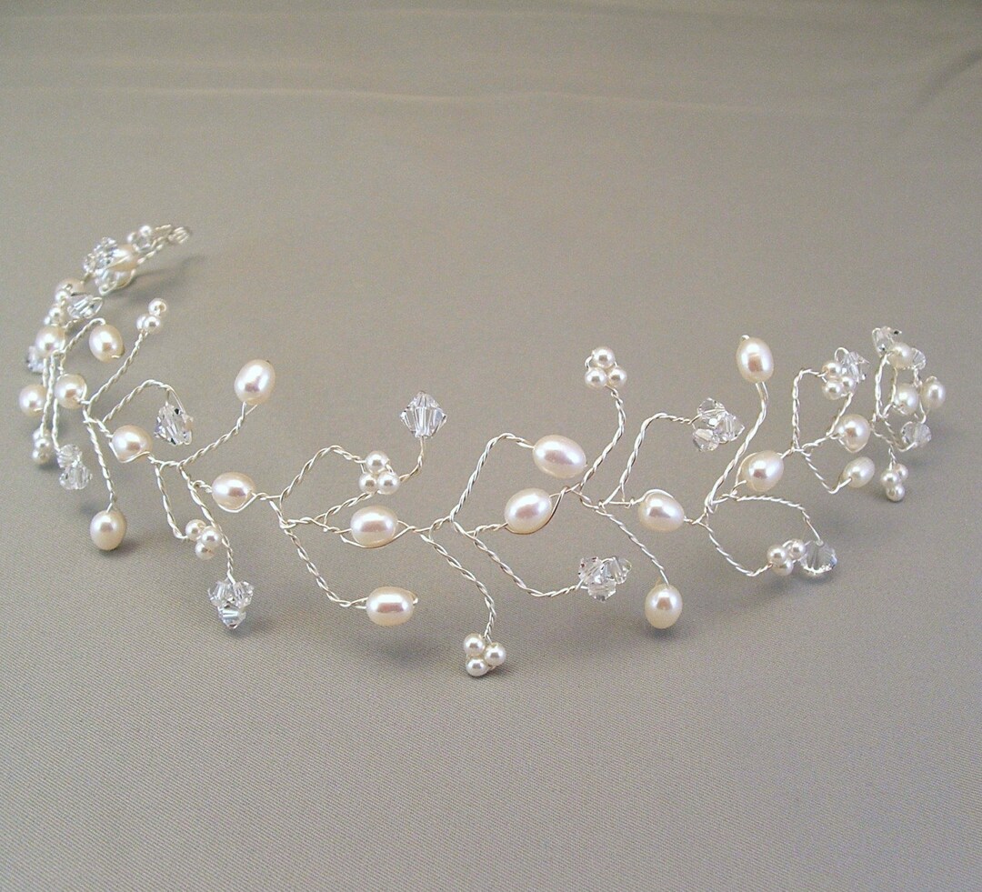 White Pearl Wedding Hair Vine Tiara, Bridal Hair Accessories, Pearl and ...
