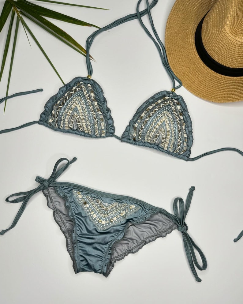 Two Piece Bikini Set- Triangle Top With Cheeky Side Tie Bikini Bottom ...
