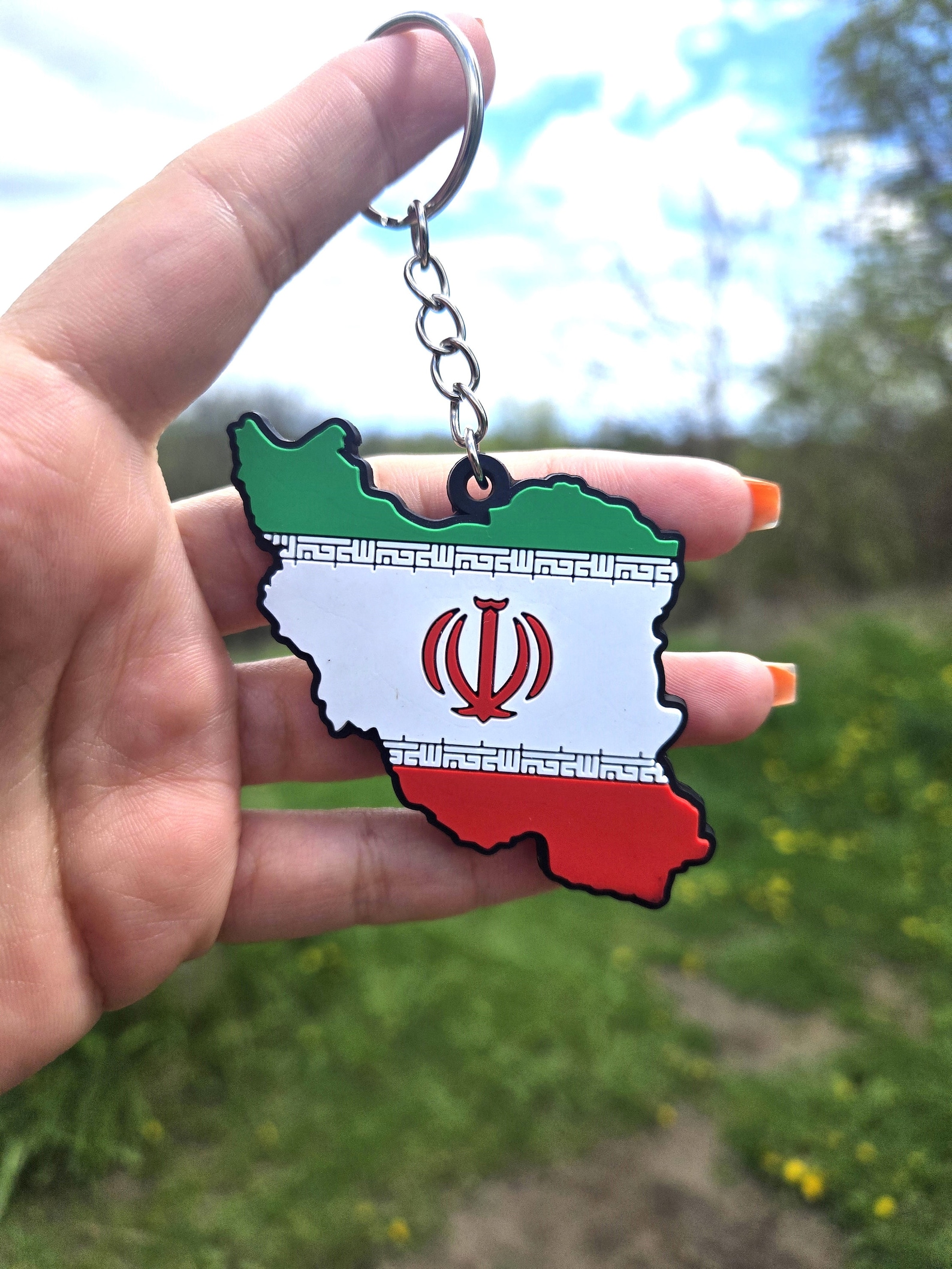 Iran Flag Key Charm -2D Double-sided Flag Keychain | Country Shaped ...