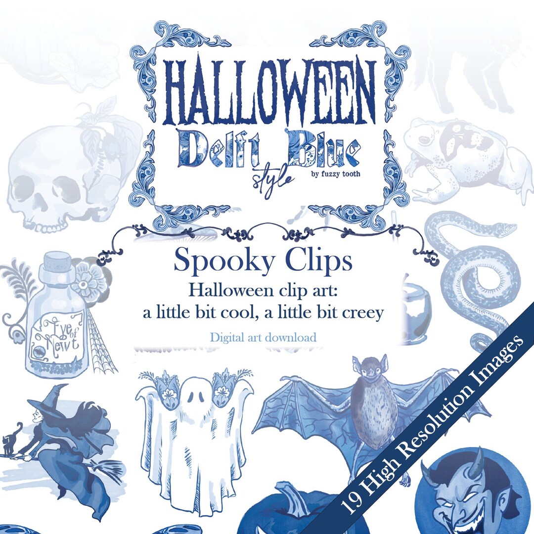 Delftware Halloween Clip Art: Spooky Blue Chinoiserie Images (digital ...