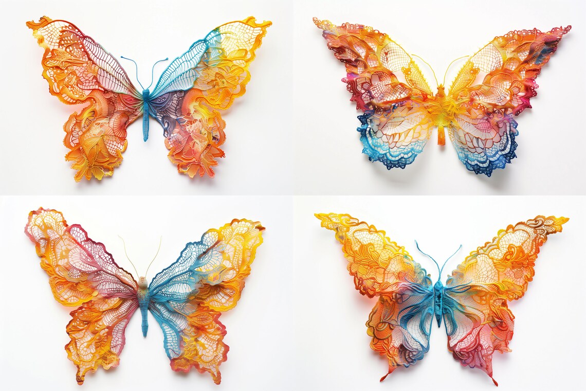 8x Colourful Lace Butterfly Wings Digital Backdrop Bundle | Newborn Maternity Portrait ...