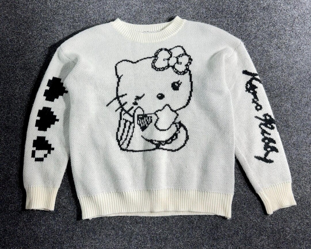 Hello Kitty Knit Black and White Sweater Kidcore Fits Womens Medium ...