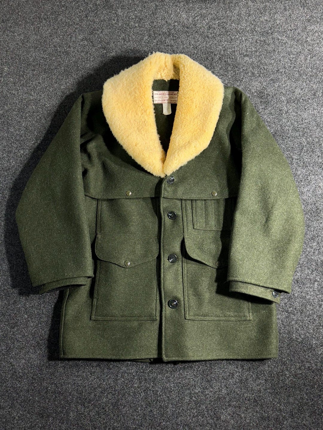 Vintage FILSON Double Mackinaw Cruiser Jacket Shawl Collar Wool Size 42 ...
