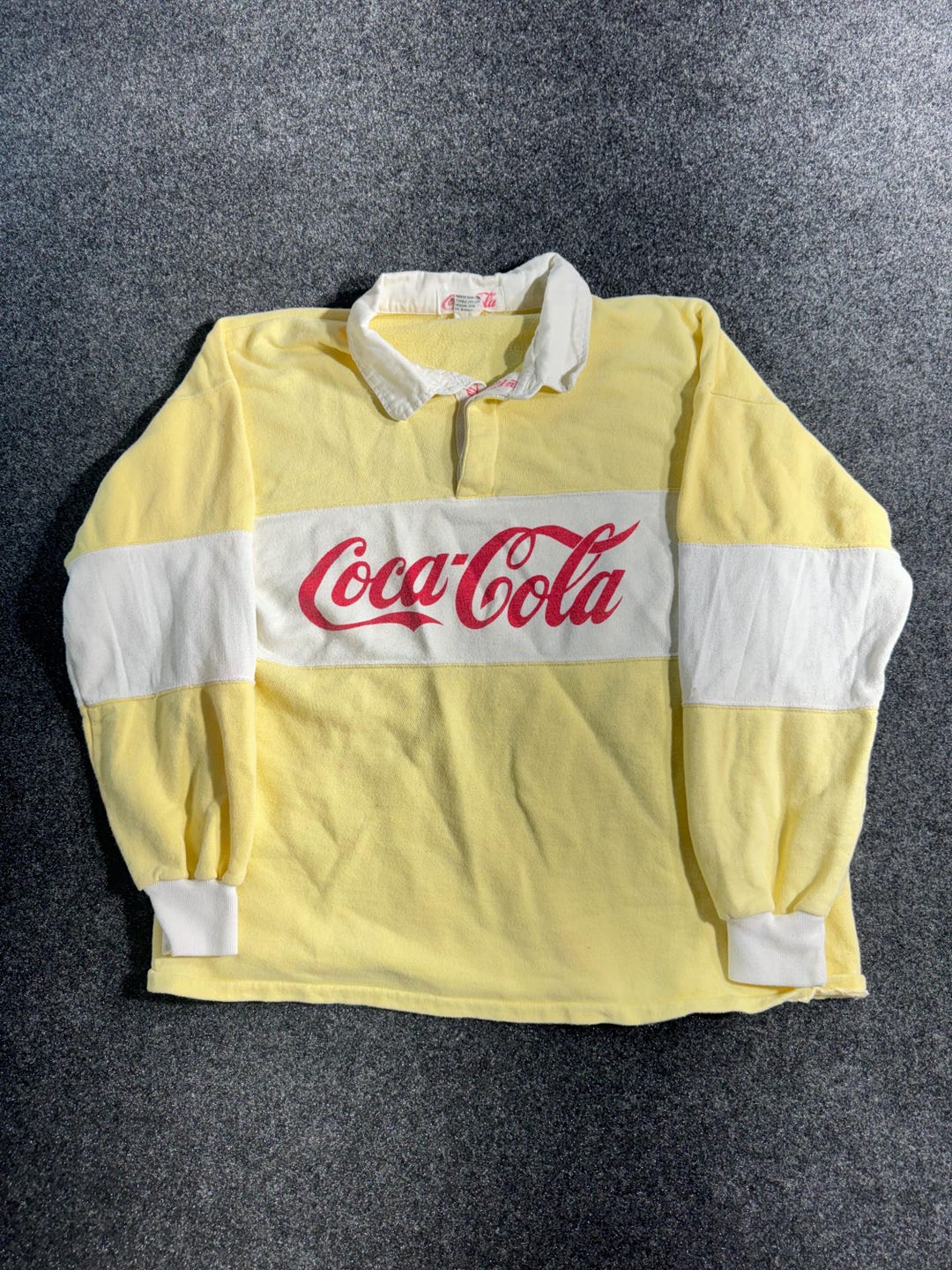 Vintage 80s Coca Cola Rugby Shirt Yellow Large Striped Preppy Large ...