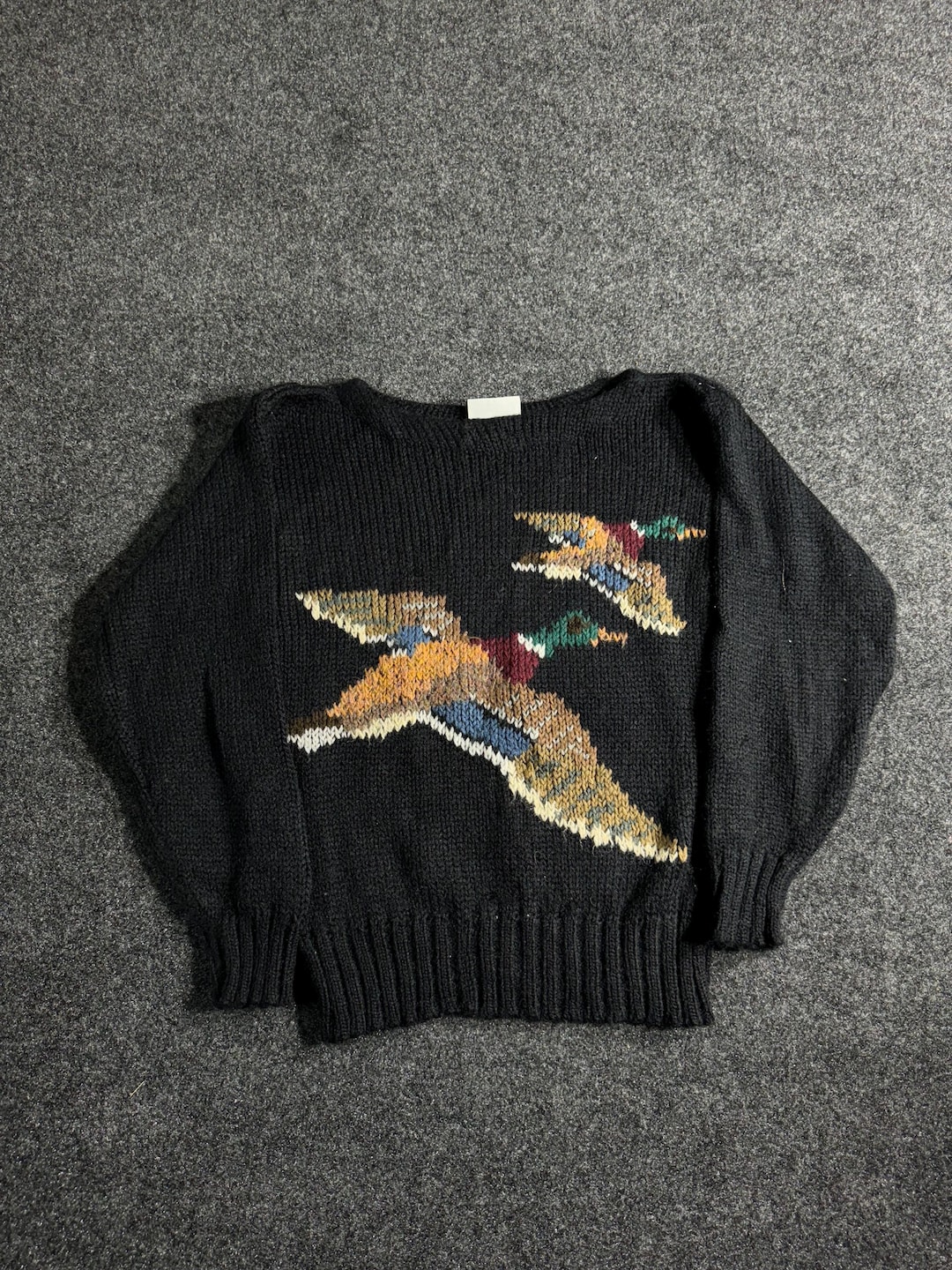 Vintage Hand Knit Duck Mallard Sweater Womens Small Ralph Lauren Style ...