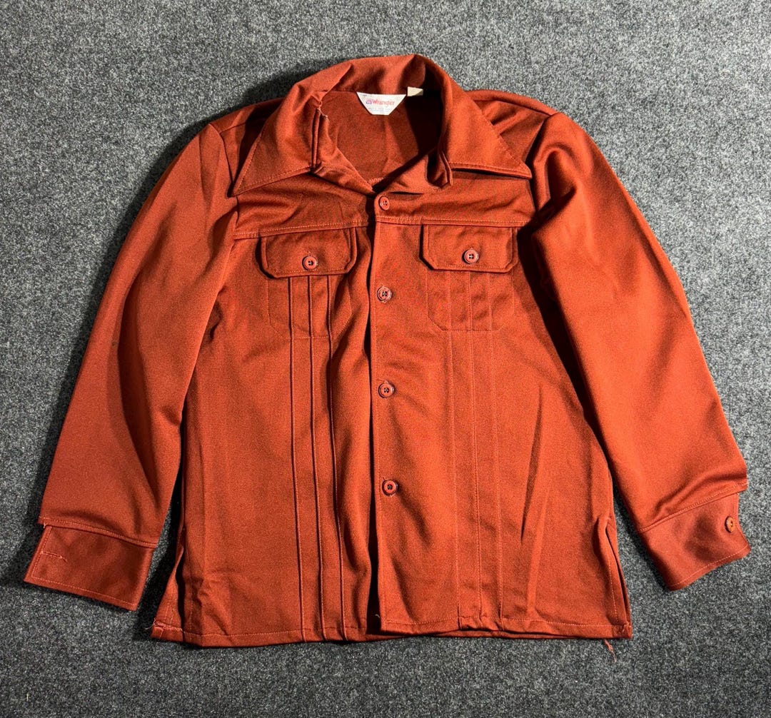 Vintage Wrangler Rust Orange Western Wear Button up Collared Shirt Size ...