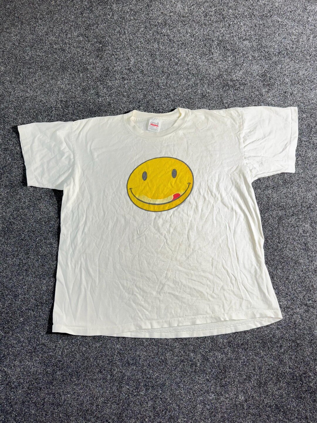 Vintage 90s Smiley Face Band Tshirt White Yellow Size Large Rare Wild ...