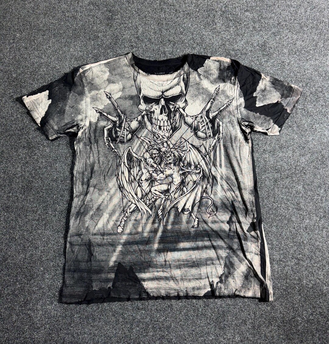 Vintage Affliction Puppet Master Shirt Size XL Y2K All Over Print Jesse ...