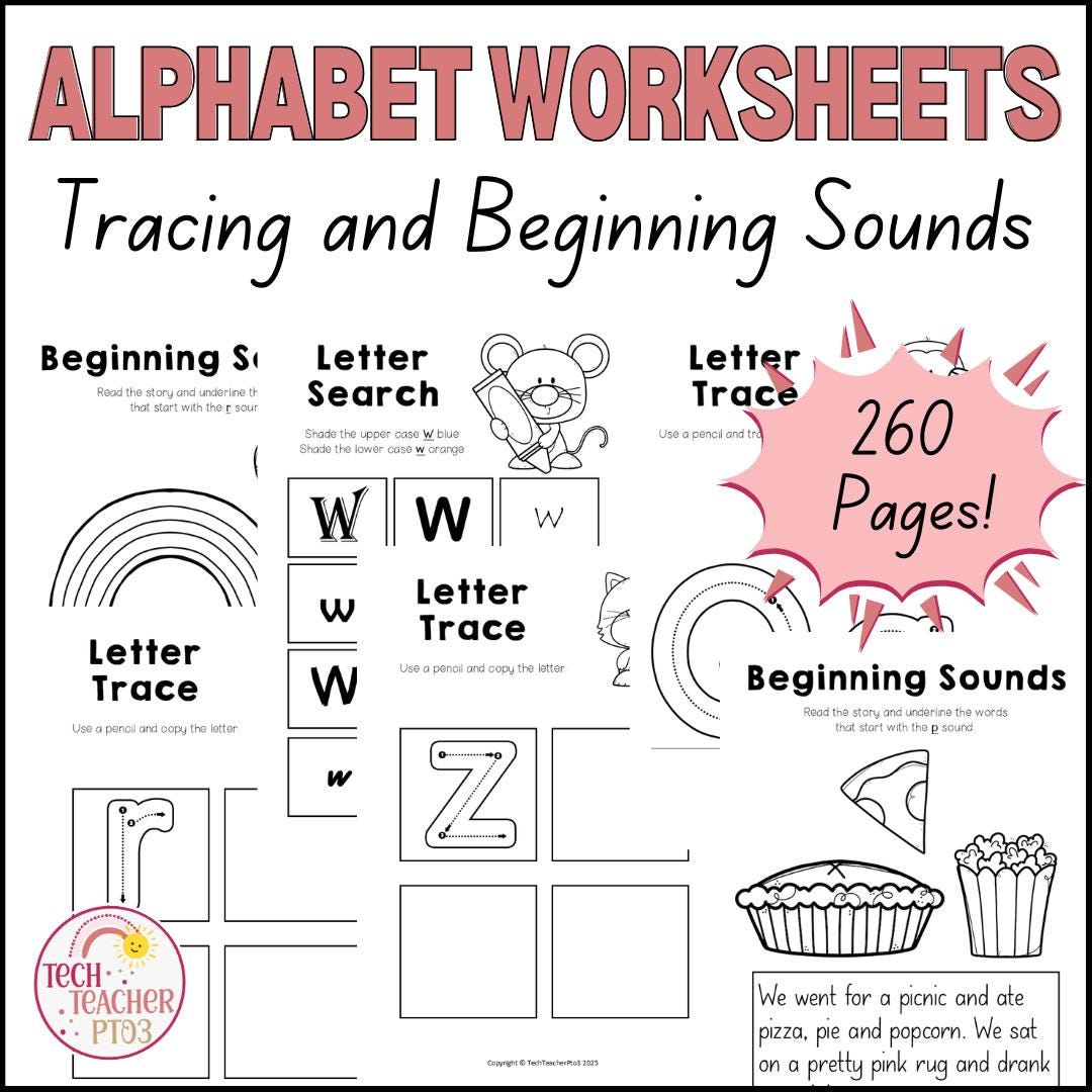 Alphabet Letter Tracing and Beginning Sounds Worksheets - Etsy