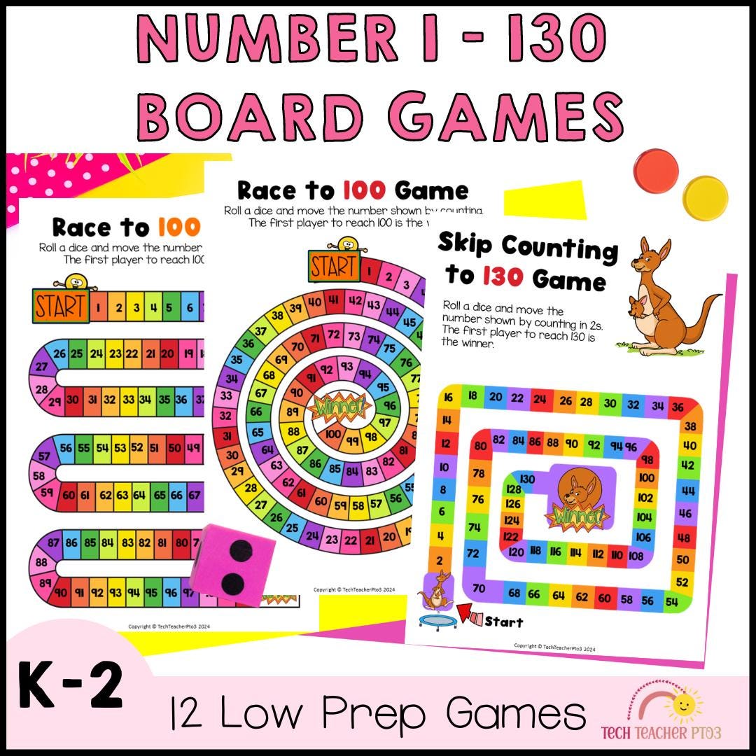 Number Board Games 1 to 130 Kindergarten and First Grade - Etsy