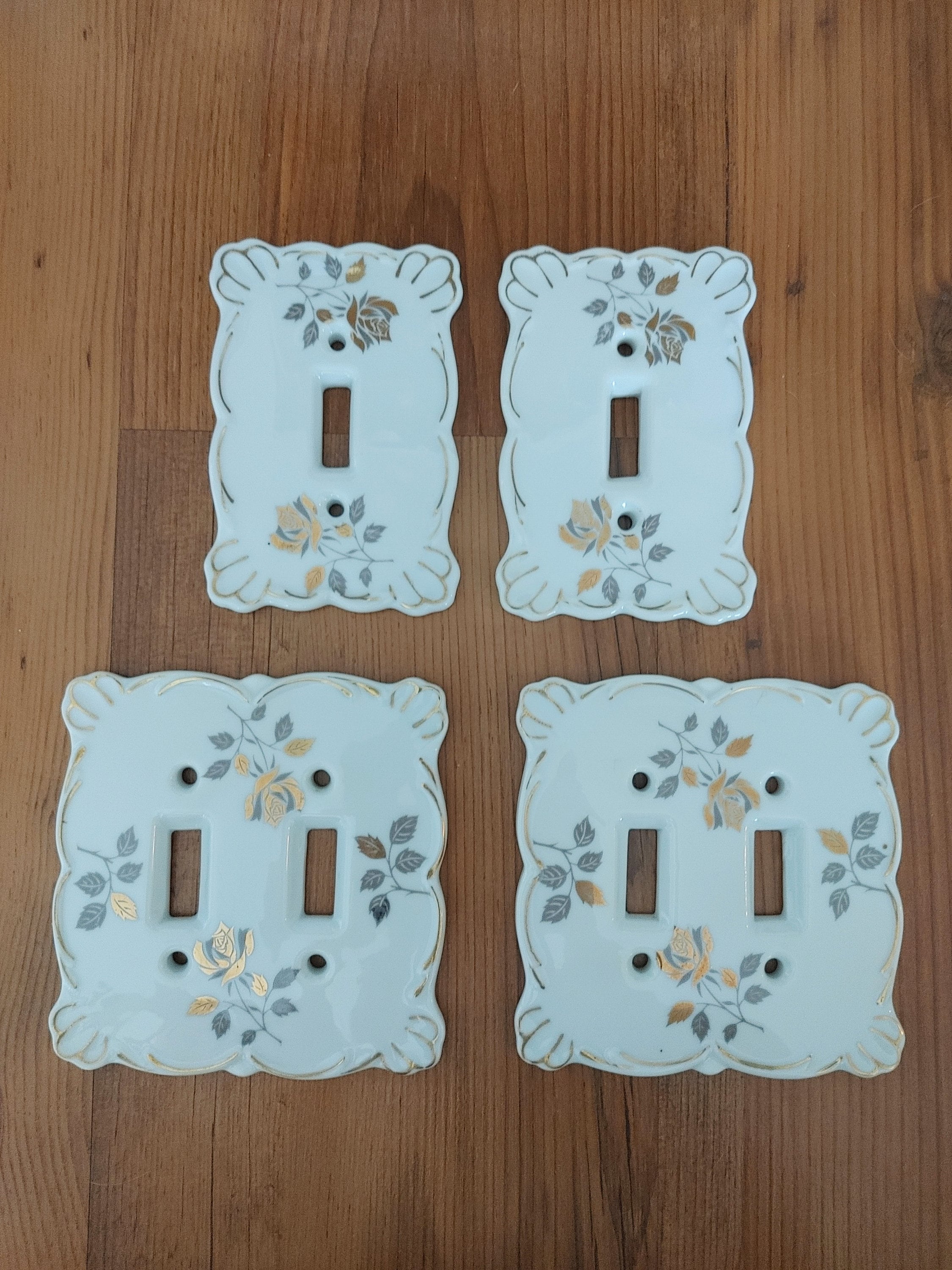 Vintage Lefton Porcelain Light Switch Plates. Gold Silver Rose Design ...